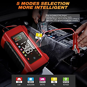 YONHAN Battery Charger 6Amp Smart Car Battery Trickle Charger Automotive with LED Color Display, 12V Battery Maintainer Desulfator for Car, Truck, Motorcycle, Lawn Mower & Marine Lead Acid Batterie