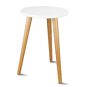 Uneedem Indoor Plant Stand Wood Mid Century Plant Stand for Indoor Plants, Modern Plant Table, Tall Plant Holder for Flower Pots, Small Round Side Table, End Table(A2 White, High: 16.5")
