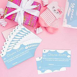 JCTHKUKU 50 Diaper Raffle Tickets with Box for Baby Shower Game, Blue Diaper Raffle Card Box for Gender Reveal Baby Shower Raffle Oh Baby Party Decoration Card Boxes