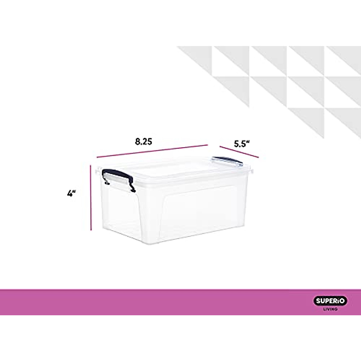 Superio Plastic Storage Box, Clear Container Bin with Lid, 1.75 Quart, Small Stackable Tote with Snap Lock Handles