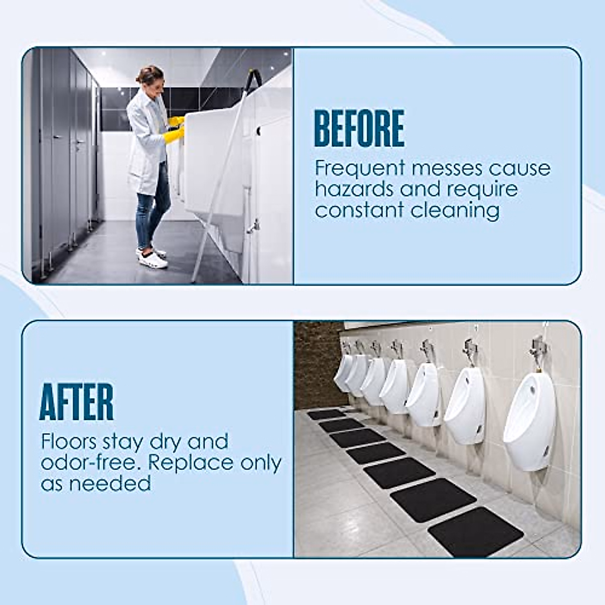 Houseables Urinal Mats, Floor Pads, 12 Pack, 17.25" x 22", Black, Blue, Square, Polypropylene Fibers, Disposable, Splash Mat, Pee Pad, for Men’s Bathroom, Urine, Restroom, Eliminating Odor