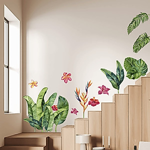 Giant Tropical Flower Palm Leaf Wall Stickers - Tropical Green Leaves Wall Decals Peel and Stick Vinyl Monstera Wall Decal Rainforest Jungle Room Decor Decals - Banana Leaf Wall Decals