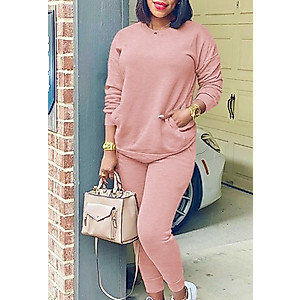 Fixmatti Women 2 Piece Sweatsuit Long Sleeve Tops Jogger Pants Workout Sets Tracksuit Pink M