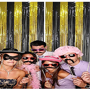 2 Pack 3.3ft x 9.8ft Metallic Fringe Curtains Door Foil Curtains Metallic Curtains Halloween Christmas Party Decoration Tinsel Curtains for Photo Backdrop Party Decorations (Black Gold-2)