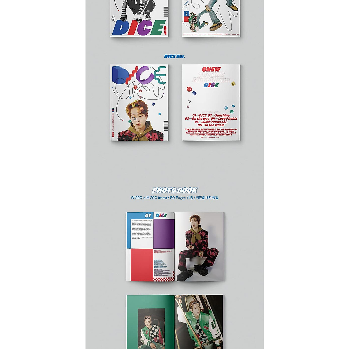 Shinee ONEW DICE 2nd Mini Album PhotoBook 2 Version Set CD+1p Poster+80p PhotoBook+1ea Sticker+1p Special PhotoCard+1p PhotoCard+Tracking Sealed