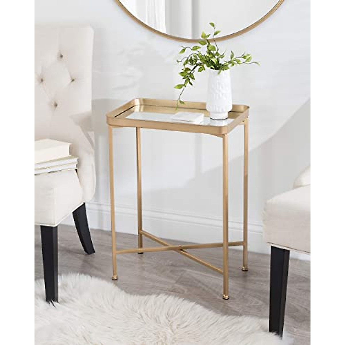 Kate and Laurel Celia Modern Mirrored Tray Side Table, 18 x 12 x 26, Gold, Foldable Rectangular End Table for Storage and Display
