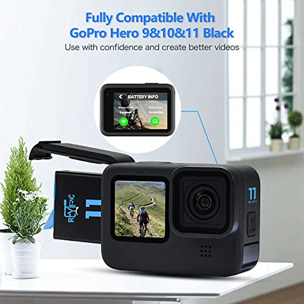 Upgrade 2-Pack Hero 11 Replacement Batteries for GoPro Hero 11 Black, GoPro Hero 10 Black, GoPro Hero 9 Black, with 3-Channel Battery Charging Station for GoPro11 GoPro10 GoPro9 Camera Battery