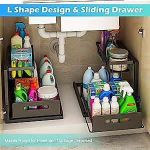Under Sink Organizers and Storage, Pull Out Cabinet Organizer with Sliding Drawer 2 Tier Multi-purpose Bathroom Shelf Organizer Black for Kitchen Bathroom Storage