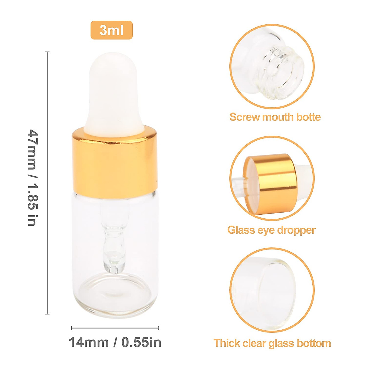 Pinklife 50 Pakcs Essential Oil Dropper Bottles 3ml Small Clear Glass Dropper Bottles Perfume Cosmetic Sample Vials Glass Eye Dropper Bottles,free 3ml dropper