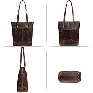 S-ZONE Medium Women Genuine Leather Tote Bag Ladies Shoulder Purse Handbag Big Front Pocket