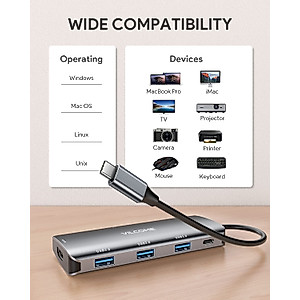 USB C Hub, Vilcome 7-in-1 USB C to 4K HDMI Multiport Adapter, with SD/TF Card Reader, 3 USB 3.0 Ports, and 100W Power Delivery, for MacBook Pro Air, Pixelbook, XPS, and More