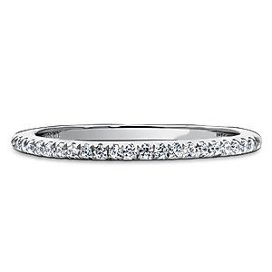 BERRICLE Sterling Silver Wedding Rings Micro Pave Set Cubic Zirconia CZ Half Eternity Ring for Women, Rhodium Plated Size 6