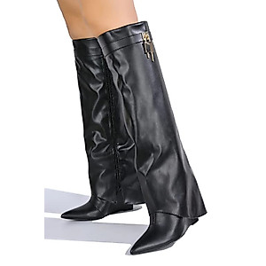 Cape Robbin Women's Pointed Toe Wedge Heel Knee High Boots Valeri (Black, us_footwear_size_system, adult, women, numeric, medium, numeric_8_point_5)