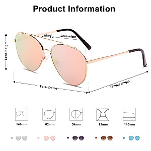 SOJOS Oversized Classic Sunglasses Mirrored Flat Lens for Men Women UV400 SJ1083 with Gold Frame/Pink Mirrored Lens