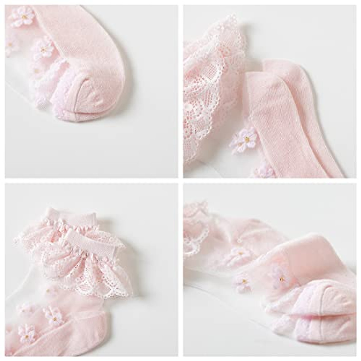 Hopply 5Pairs of Ruffle Pageant Frilly Socks for Toddler Girls Baby White Lace Ankle Dress Socks Summer Mesh Women Sock