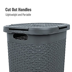 Mind Reader Basket Laundry Hamper with Cutout Handles, Washing Bin, Dirty Clothes Storage, Bathroom, Bedroom, Closet, 60 Liter, Grey