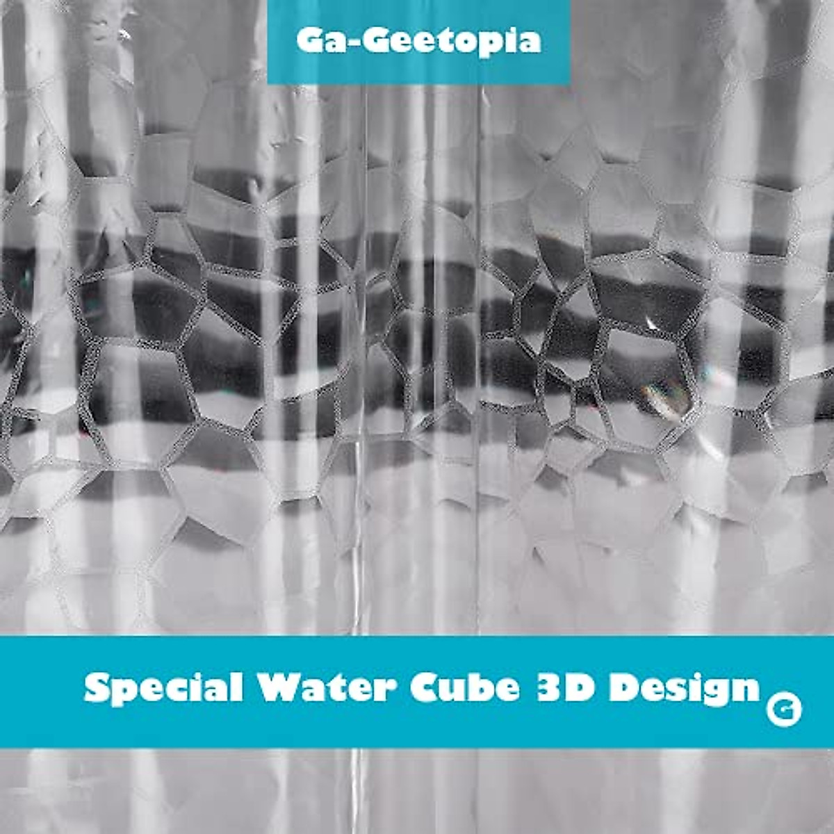 Ga-Geetopia Thin 3D EVA Shower Curtain Liner Water Cube, 72x72 Premium Light Weight Clear Plastic Bathroom Shower Curtain with Rustproof Metal Grommets 3 Magnets for Shower Stall, Bathtubs(No Hooks)