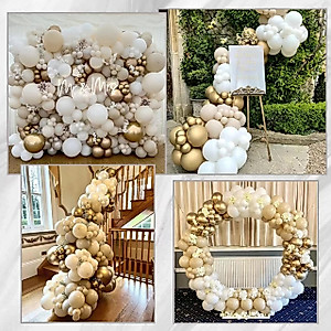 Sand White Gold Balloon Arch Kit,White Beige Balloons with Metallic Gold Latex Balloons for Boho Baby Shower Wedding Bridal Engagement Anniversary Birthday Decorations(white gold)