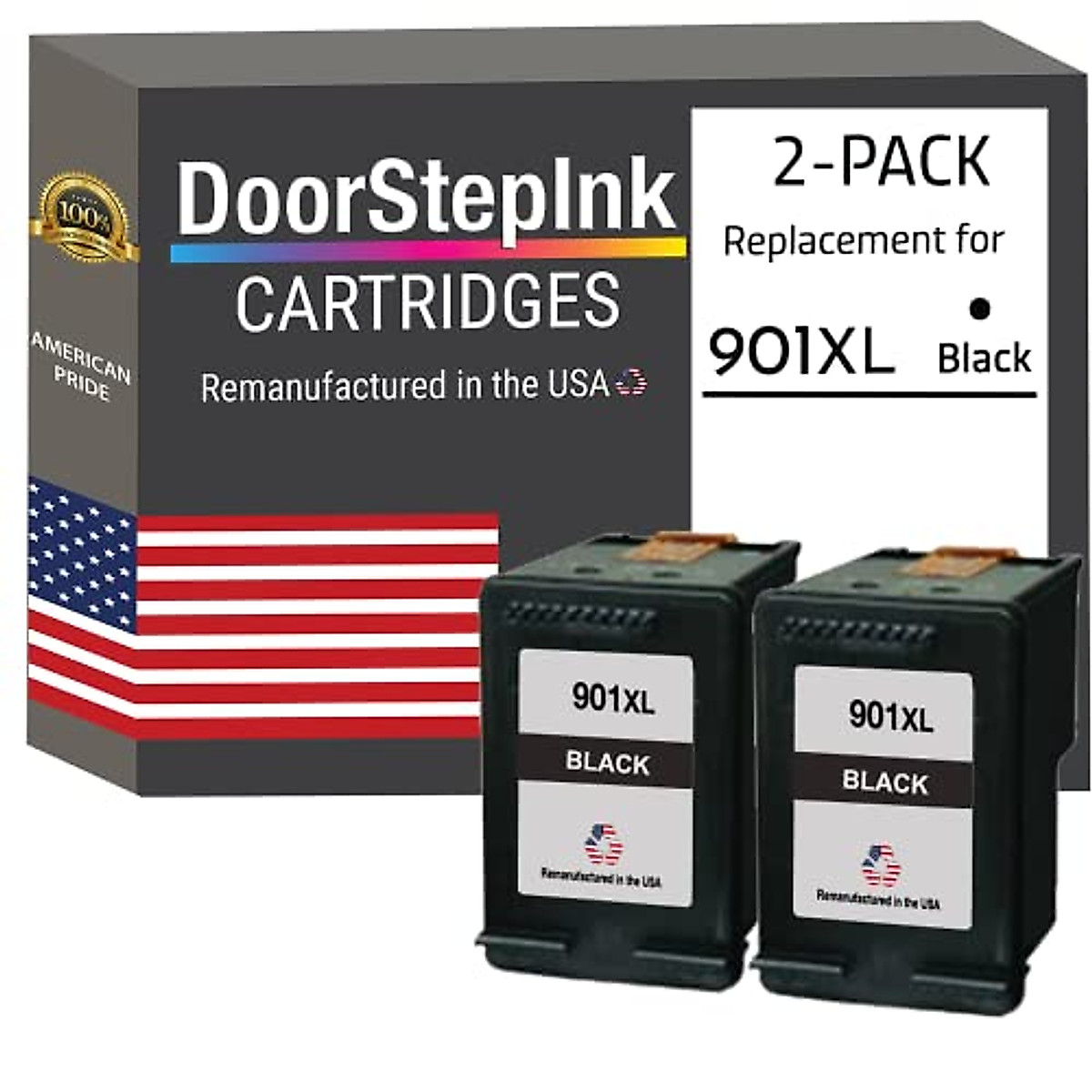 DoorStepInk Remanufactured in The USA Ink Cartridge Replacements for HP 901XL 901 XL 2 Black HP Officejet 4500, G510a, G510g, G510n, J4524, J4540, J4550, J4580, J4585, J4624, J4660, J4680