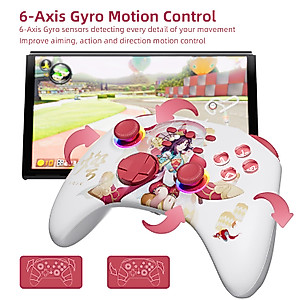 White Wireless Bluetooth Pro Controller for IOS/Android Phone, Switch/OLED/Lite, Steam Deck, PC, Multi Platform with RGB Light, Programmable Back Buttons, Headphone Jack, Anime Girl Touro