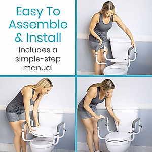 Vive Toilet Safety Rail - Adjustable Grab Bar - Compact Support Frame with Handrail for Bathroom Toilet Seat - Easy Installation for Handicap Senior Bariatrics, Elderly Balance - Padded Hand Armrest