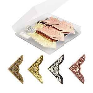 80-PCS Metal Book Corners, Small Book Corner Protector, Iron Corner Decorative for Scrapbook Photo Album Diary Cover Corner Scrapbook Album Menus Folder(Gold, Silver, Rose Gold, Antique Bronze)