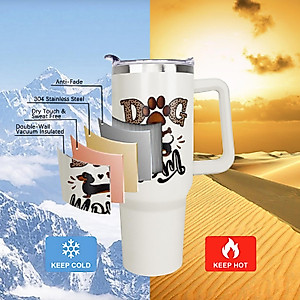 ZNYYZYBA Dog Mom Gifts for Women, Dog Mom Tumbler - Gifts for Dog Lovers, 40 oz Tumbler with Handle and Straw and Leak Proof Lid, Reusable Stainless Steel Dog Mom Mug