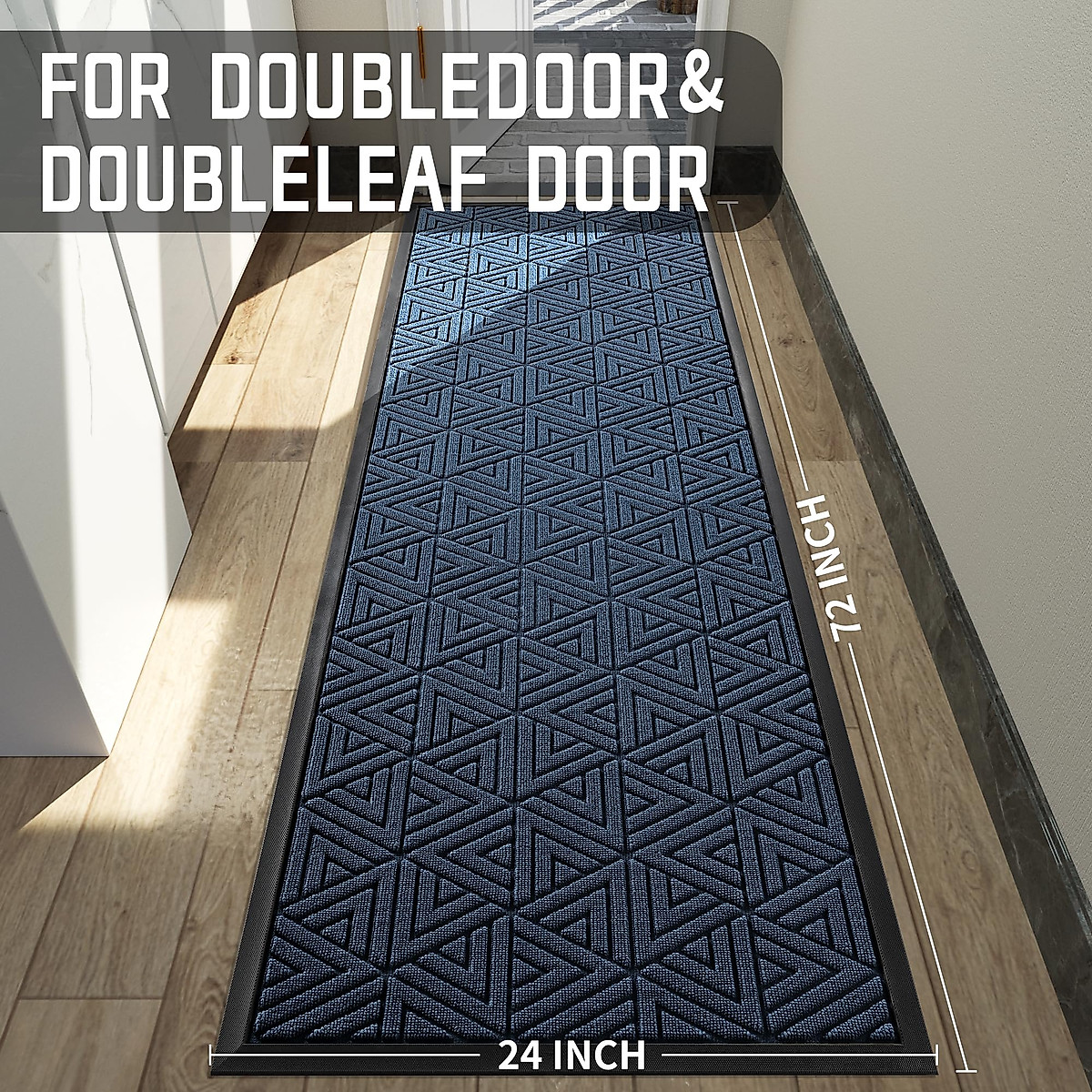 Yimobra Front Door Mat Outside Entrance 72 x 24, Waterproof and Washable Outdoor Mat, Non Slip Rubber Backing, Heavy Duty Welcome Matt for Home Entry Floor Porch Garage Office, Low Profile, Blue