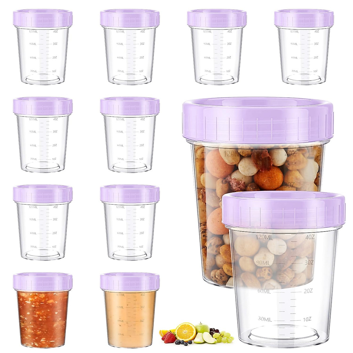 wewnen 12 Pack Salad Dressing Container 4 oz Plastic Leak Proof Condiment Container With Screw Cap Reusable Stackable Food Storage Freezer Containers