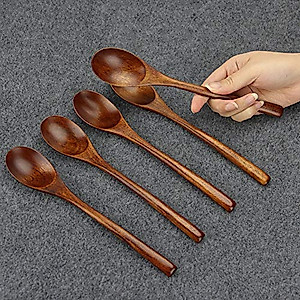 Wooden Spoons, Wood Spoons for Eating, 6 Pieces Japanese Natural Plant Ellipse Wooden Ladle Spoon Set for Cooking Mixing Stirring Honey Tea Soda Dessert Coconut Bowl Nonstick Pots Kitchen,FDA Approved