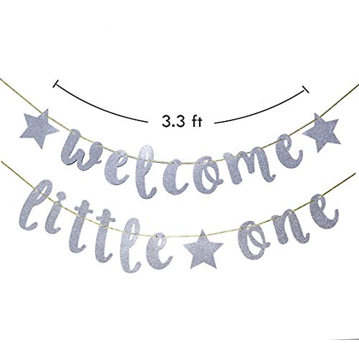 Welcome Little One Glitter Banner, Baby Shower, Gender Reveal Party, Glitter Party Decor (Silver)