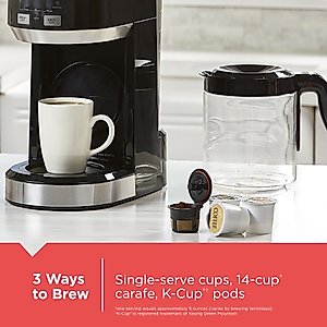 BLACK+DECKER Dual Brew 14-Cup Carafe Single Serve Coffee Maker with Auto-Clean Function, Compact Design, K-Cup & Reusable Ground Filter Compatible with 70 oz. Water Reservoir & Fast Brew Technology