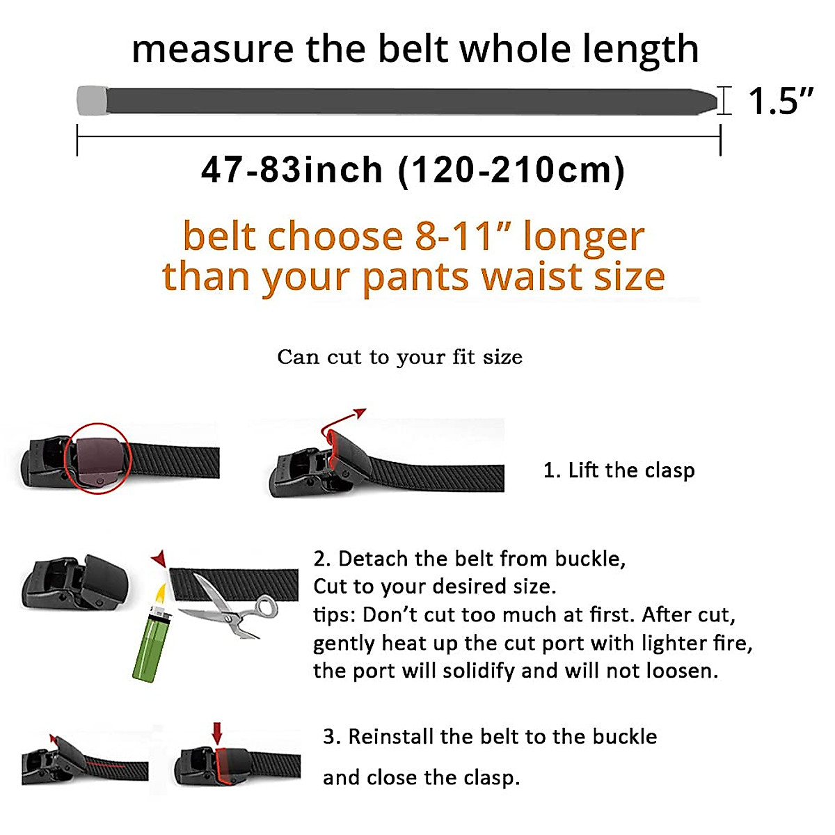 Drizzte 71'' Plus Size Long Men's Military Duty Web Nylon Belt Plastic Buckle Black