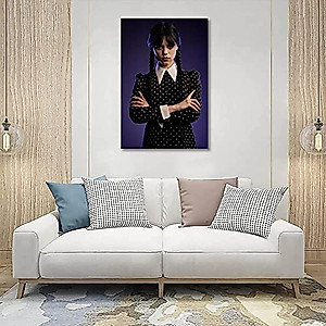 Wednesday Poster Movie Poster Protagonist Wednesday Addams Portrait Poster Canvas Painting Wall Art for Home Bedroom Living Room Decor Gift (Purple,12x18in Unframe)