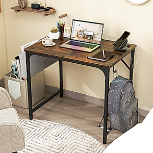 Giantex 32 Inch Computer Desk with Charging Station, Home Office Writing Desk with Storage Bag & Headphone Hook, Compact Gaming Table PC Workstation, Modern Simple Laptop Desk for Bedroom, Study