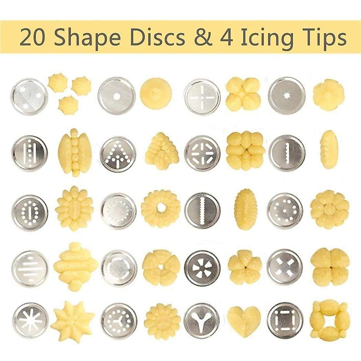 Cookie Press Maker Kit for DIY Biscuit Maker and Decoration with 8 Stainless Steel Cookie discs and 8 nozzles (Stainless Steel)