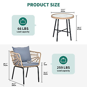 YITAHOME Wicker 3-Piece Outdoor Bistro Set, All-Weather Patio Conversation Set for Balcony, Backyard, Pool, Porch, Deck, Outdoor Sectional Furniture Set with Table & Cushions - Grey