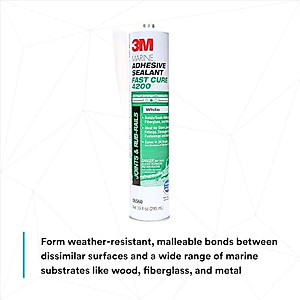 3M Marine Adhesive Sealant Fast Cure 4200 (06560) – Semi-Permanent Flexible Adhesive Sealant for Boats and RVs – White - 1/10 Gallon