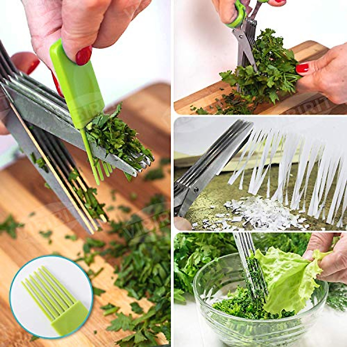 VIBIRIT Herb Scissors Leaf Herb Stripper, Stainless Steel 5 Blade Kitchen Scissors,Peelers for Kitchen,for Chopping Chive, Vegetables, Salad,Collard Greens, Parsley, Rosemary Herb As Christmas gifts