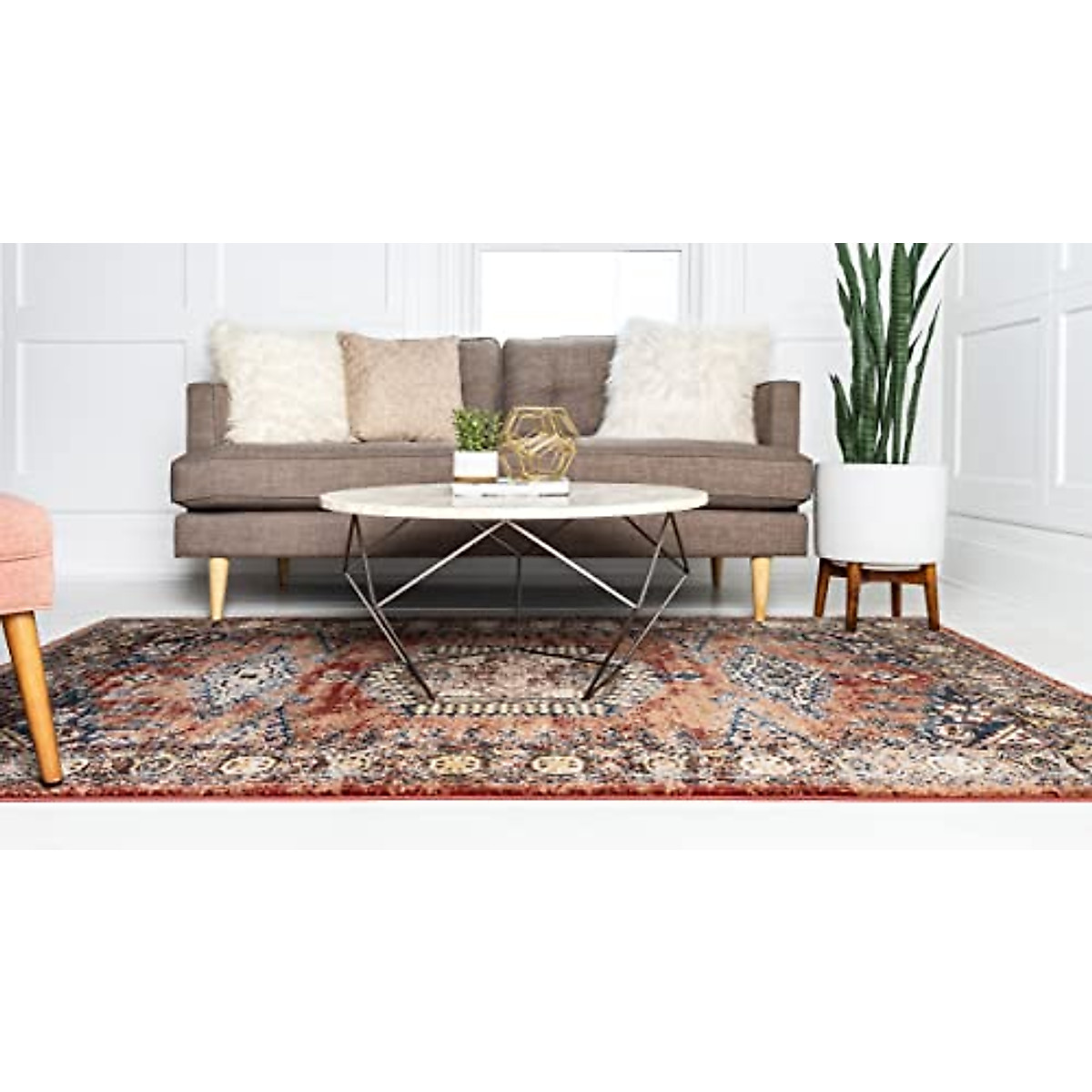 Unique Loom Utopia Collection Traditional Geometric Vintage Inspired Area Rug with Warm Hues, 8' x 10', Terracotta/Blue