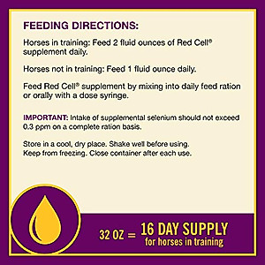 Horse Health Red Cell, Liquid Vitamin-Iron-Mineral Supplement for Horses, Helps Fill Important Nutritional Gaps in Horse's Diet, 1 Qt., 32 Oz., 16-Day Supply
