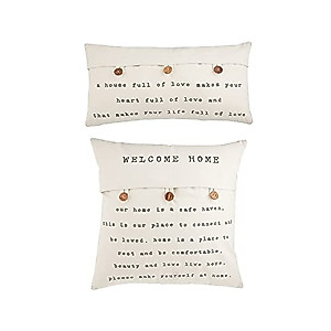 Mud Pie Button Pillow, 18" x 18", Welcome Home