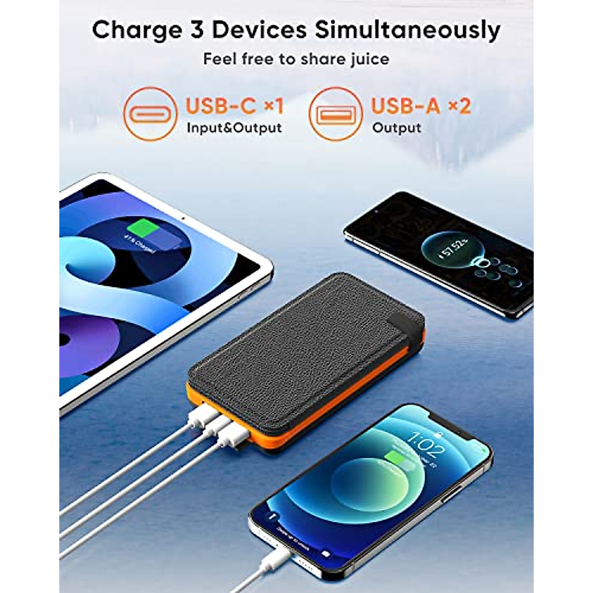 Hiluckey Solar Charger 25000mAh, Outdoor USB C Portable Power Bank with 4 Solar Panels, 3A Fast Charge External Battery Pack with 3 USB Outputs Compatible with Smartphones, Tablets, etc.