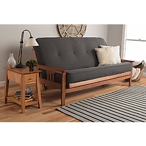 Jerry Sales Mattress and Frame Set ONLY Wooden Futon Monterey Arms Style Sofa Bed Couch Innerspring Mattress Cover Choices Buy Futons (Barbados Frame - Charcoal Linen Fabric)