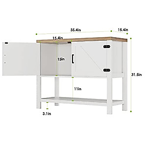 HOSTACK Console Table Sofa Table with 2 Cabinets, Narrow Entryway Table with Storage Shelf, Farmhouse Entry Sofa Tables Buffet Sideboard for Kitchen, Entry Way, Foyer, Dining Room, White/Rustic Brown