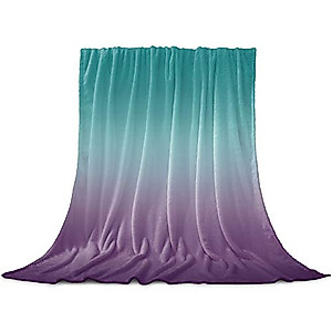 Farmhouse Teal Purple Ombre Throw Blanket Flannel Fleece Blanket, Lightweight Blanket for Women Boy/Girl, - Microfiber Nap Blanket for Couch, Bed, Sofa - 50" x 40" Hazy Turquoise Rustic Gradient