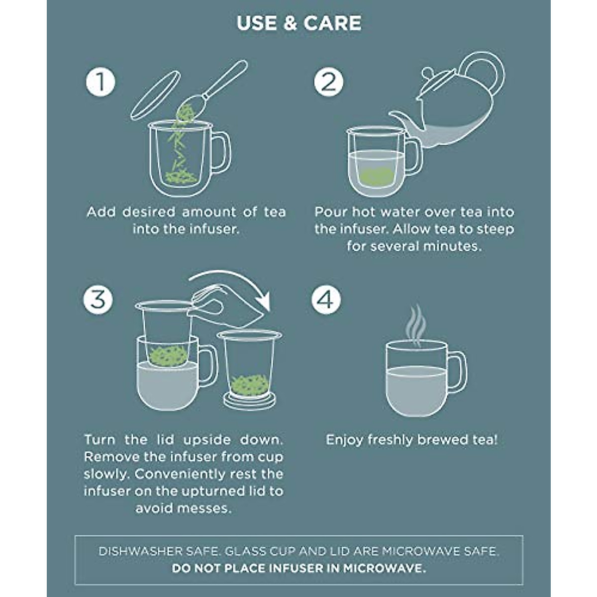 Teabloom Single-Serve Tea Maker - Double Wall Glass Cup with Infuser Basket and Lid for Steeping, Solista Brewing Mug (8 OZ)