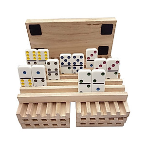 SUTIMSHE Set of 8 Mexican Train Domino Trays,Natural Wood Domino Racks, Domino Tiles Holders,Chickenfoot and Other Dominoes Games,Dominoes NOT Included
