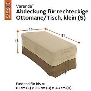 Classic Accessories Veranda Water-Resistant 32 Inch Rectangular Patio Ottoman/Side Table Cover, Outdoor Table Cover