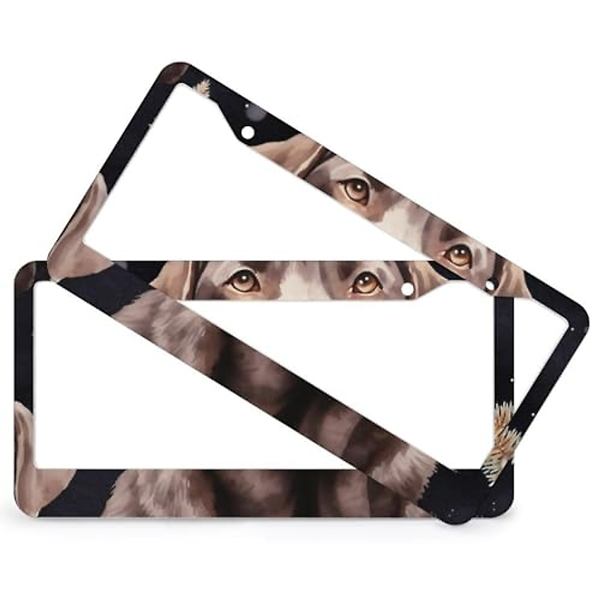 2 Pack Santa Dog Labrador License Plate Cover Xmas Lovely Dogs License Plate Cover License Plate Novelty License Plate Frame Stainless Aluminum 2 Round Holes for Girl Women Men Vehicles